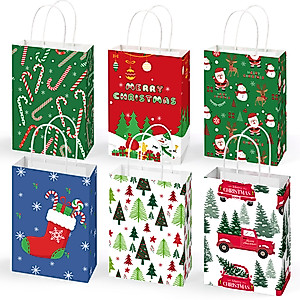 Christmas Gift Bags - 12 Pack Christmas Bags for Gifts - Small Christmas Gift Bags | Christmas Gift Baskets | christmas Treat Bags - Christmas Goodie Bag - Christmas Gifts for Kids Men Women