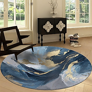 Washable Round Rugs 2' x 2' Round Area Rug, Abstract Painting Fluid Art Non Slip Circle Rugs Low-Pile Floor Carpet, Abstract Twirl Printed Doormat Soft Area Rug for Living Room Dinning Room Bedroom