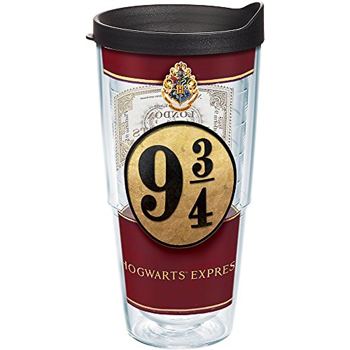 Tervis Harry Potter-Platform Nine and Three-Quarters Insulated Tumbler with Wrap and Black Lid, 1 Count (Pack of 1), Clear