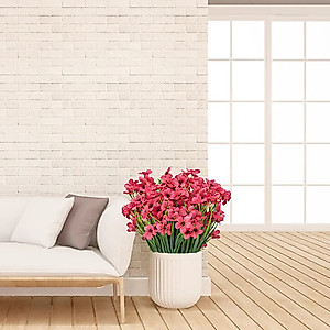 URSTOUD 6 Bundles Artificial Orchid Flowers, Fake Artificial Greenery UV Resistant No Fade Faux Plastic Flowers for Wedding Bridal Bouquet Indoor Outdoor Home Garden Kitchen Office Table Vase(Fuchsia)