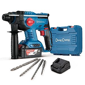 DongCheng 20V Max Cordless Rotary Hammer Drill, 7/8" SDS-Plus, 4 Application Modes, Brushless, 2.1 Joules, Cordless Demolition Hammer for Concrete, Including 4.0Ah Battery and Charger, 4 Drill Bits