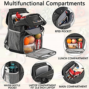 Lunch Backpack, Lunch Box Backpack for Women Men with USB Charging Port RFID Pockets Insulated Cooler Backpacks for Work, Waterproof Lunch Bookbag Teacher Nurse College Student Gifts Fits 15.6 Laptop