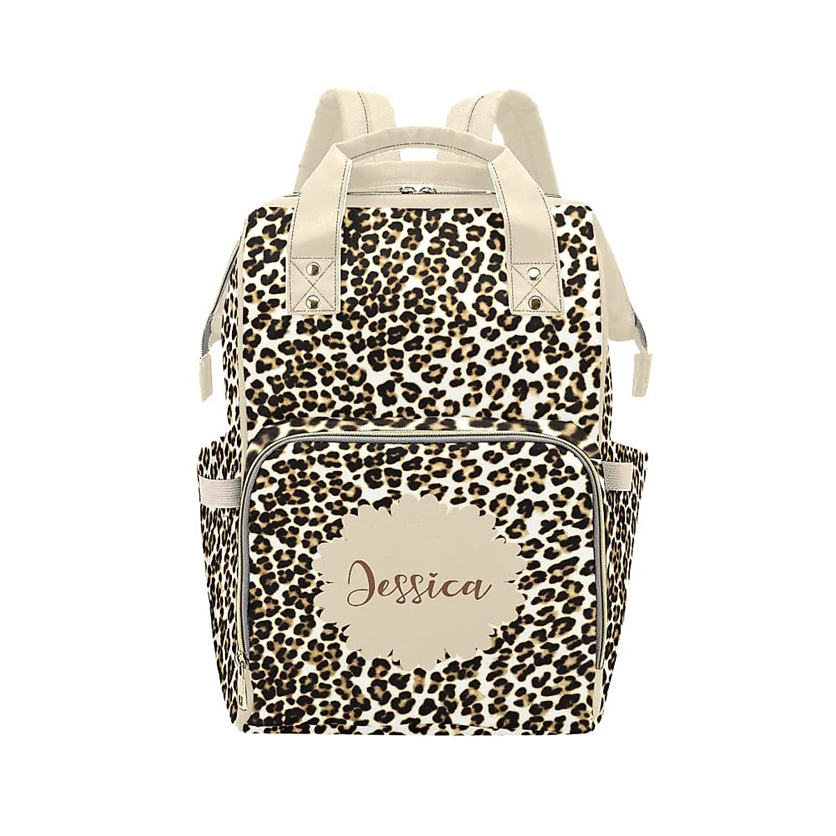 Anneunique Leopard Print Diaper Bags Backpack with Name Personalized Baby Bag Nursing Nappy Bag Travel Tote Bag Gifts for Mom Girl, 15x10.83x6.69 Inch (Pack of 1)