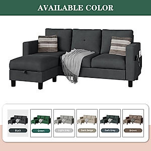 JAMFLY Sectional Couches for Living Room, Small L Shaped Couch Sofa with Ottoman, Convertible Sectional Sofa Set with Storage for Small Space (Black Grey)