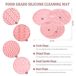 Makeup Brush Cleaning Mat & Makeup Brush Drying Rack, Diolan 28 Holes Makeup Brush Holder, Silicone Rubber Clover Shaped Mat Cleaner - Black & Pink