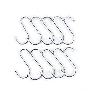 Large Round S Shaped Hooks Stainless Steel Hanging Hooks Set with 20 Hooks - Ideal for Pots, Pans, Spoons and Other Kitchen Essentials - Perfect for Clothing