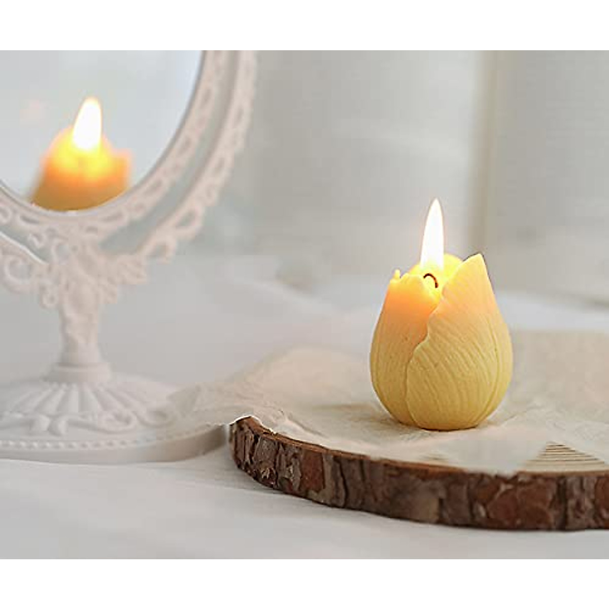 Tulip Flower Shaped Scented Candle,2 Pack Handmade Aroma Soy Wax Decorative Candle for Table Photo Prop Birthday Gift,Prefect for Meditation Stress Relief Mood Boosting Bath Yoga (Pink+Yellow)