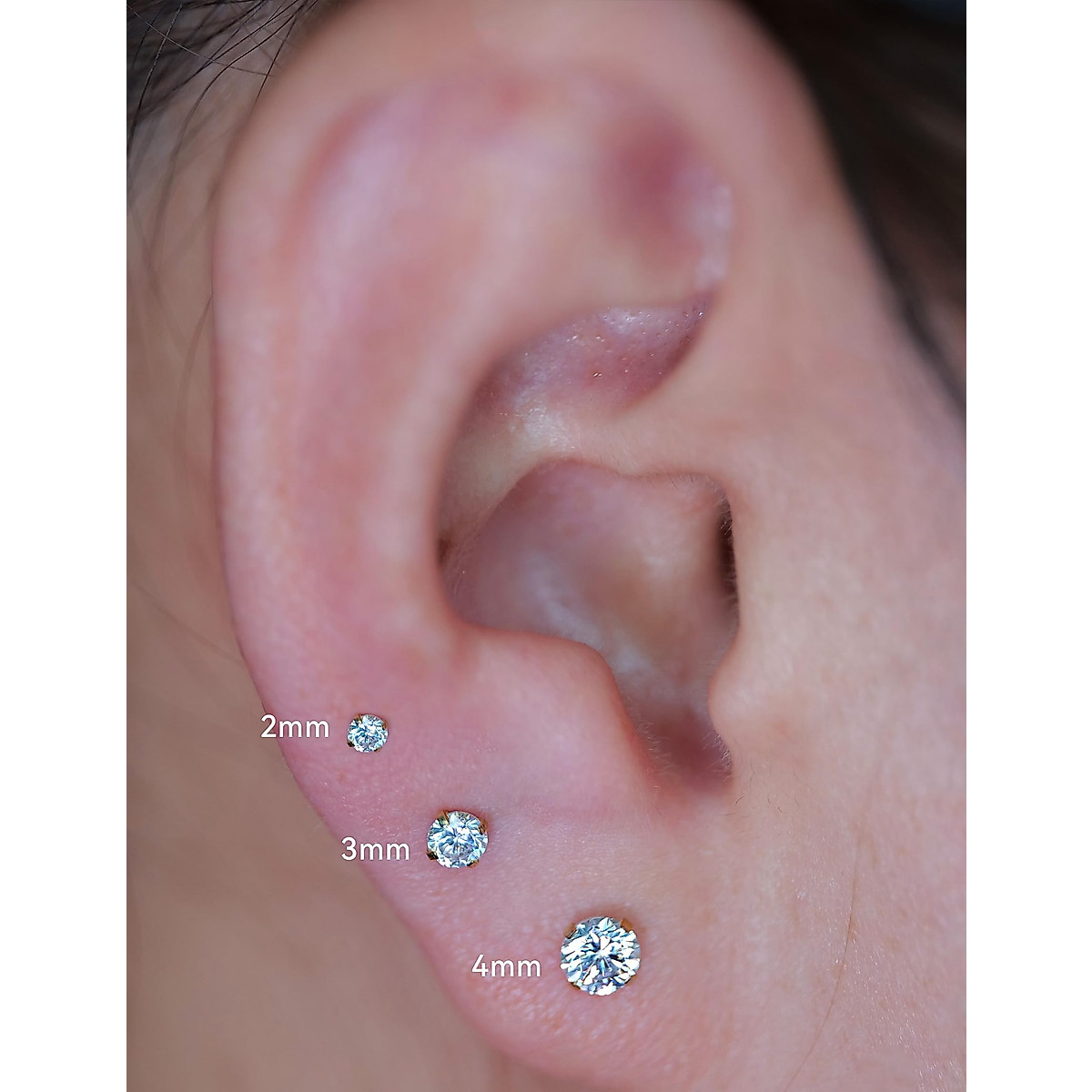 limerencia G23 Hypoallergenic 18g Flat Back Stud Earrings | F136 Implant Grade Titanium Press Fit Threadless Push Pop in Cartilage Helix Labret Lip Monroe Tragus Piercing Studs (4mm White CZ Silver)