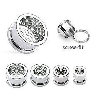 Covet Jewelry Hollow Spider-Web Screw Fit Tunnel 316L Surgical Steel (5/8" (16mm))