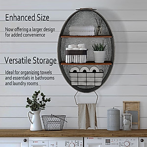 Oakrain Galvanized Wash Tub with Shelves | Towel Racks for Bathroom | Bathroom Wall Shelves | Farmhouse Rustic Bathroom Decor | 2 Tier Wall Towel Holder with Wood Shelf | Galvanized Shelf Wall