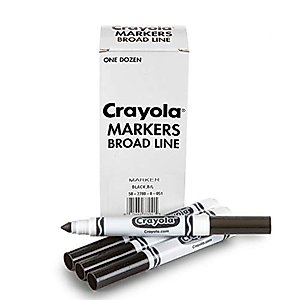 Crayola Broad Line Markers - Black (12ct), Markers for Kids, Bulk School Supplies for Teachers, Nontoxic, Marker Refill with Reusable Box