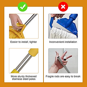 Mop Handle, 61" Wet Mops Heavy Duty Loop-end String Mop Head Surface Floor Cleaner with Stainless Steel Hard Pole Commercial Industrial Grade Mop