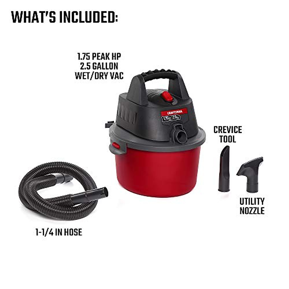 CRAFTSMAN CMXEVBE17250 2.5 Gallon 1.75 Peak HP Wet/Dry Vac, Portable Shop Vacuum with Attachments