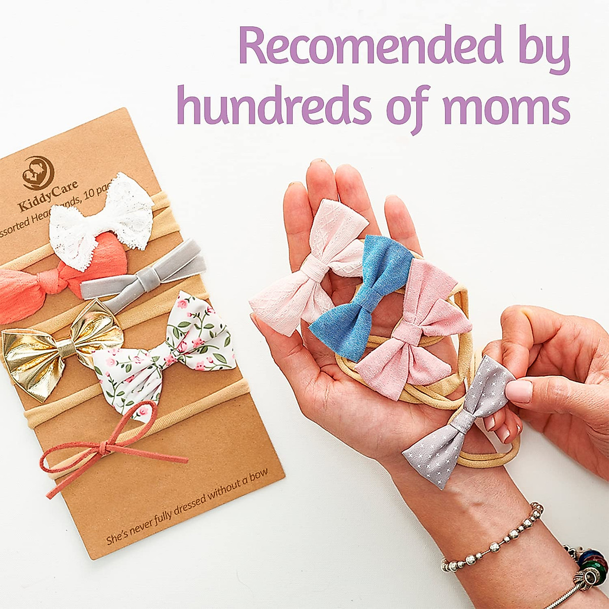 KiddyCare Baby Hair Accessories | Elastic Headbands, Bows, and Lazos Para Bebes | 10 Piece Assortment for Newborns and Girls