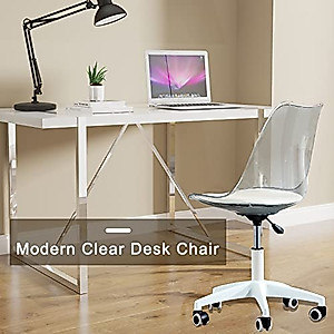 Ebullient Acrylic Clear Desk Chair Modern Home Office Ghost Chairs with Wheels Cute Armless Rolling Vanity Plastic Chair with Adjustable Height (Clear)