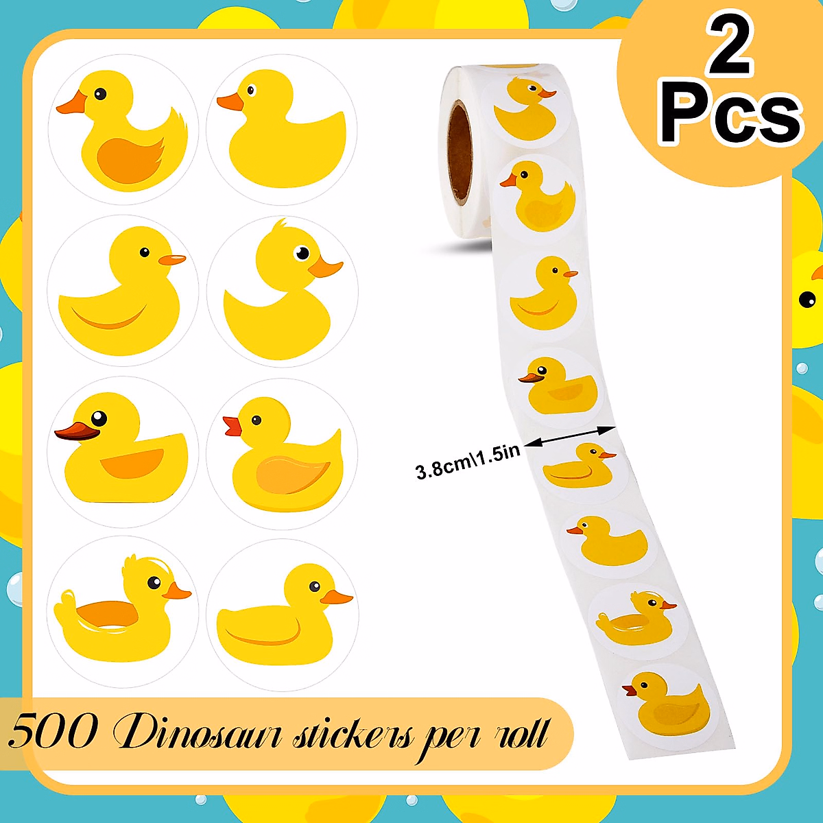 1000 Pcs Rubber Yellow Duck Stickers Cute Duck Decoration for Birthday Party Favor Bags Water Bottle Notebook Decorations,1.5 Inch