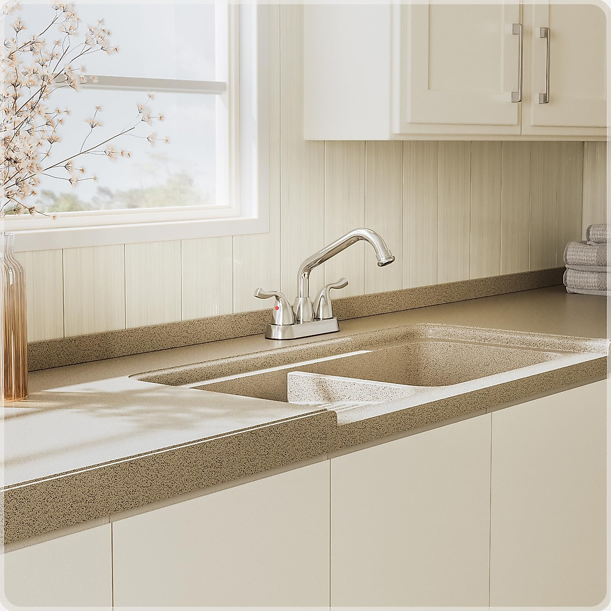 Phiestina Centerset 4-Inch 2 or 3 Hole Chrome Utility Sink/Laundry Faucet, with Rotatable Swivel 360° Spout and Threaded End, with Water Supply Line, BF025-7-C