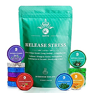 MR Shower Steamers Aromatherapy, 20-Pack Shower Bombs Organic with Verbena, Orange&Vanilla, Watermelon, Lemongrass&Coconut, Eucalyptus&Mint Essential Oil, Birthday Mothers Day Gifts for Her