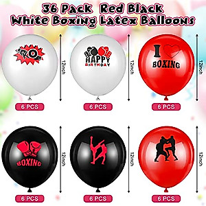 36 Pack Boxing Latex Balloons Boxing Match Birthday Party Latex Balloons 12 Inch Red Black and White Balloons Large Red and Black Boxer Sport Birthday Party Decorations for Boxing Theme Birthday Party