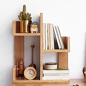 GELTDN Solid Wood Bookshelf Nordic Simple Storage Shelf Desk Bookcase，Simple Small Bookshelf with Wooden Desktop