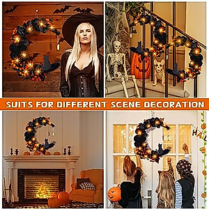 Ceenna Halloween Wreaths Moon Cat Wreath with Rose Cat Door Wreath Cute Cat Garland Light up Moon Cat Wreath with Rose for Front Door Indoor Outdoor Window Farmhouse Porch Wall (Orange Berry)