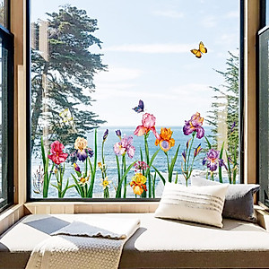 decalmile Garden Flower Window Clings Double Sided Iris Floral Spring Easter Window Decals Glass Window Doors Window Stickers Gifts for Mom
