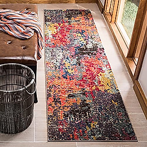 SAFAVIEH Monaco Collection 5'1" x 7'7" Blue/Orange MNC266M Modern Boho Abstract Non-Shedding Living Room Bedroom Area Rug