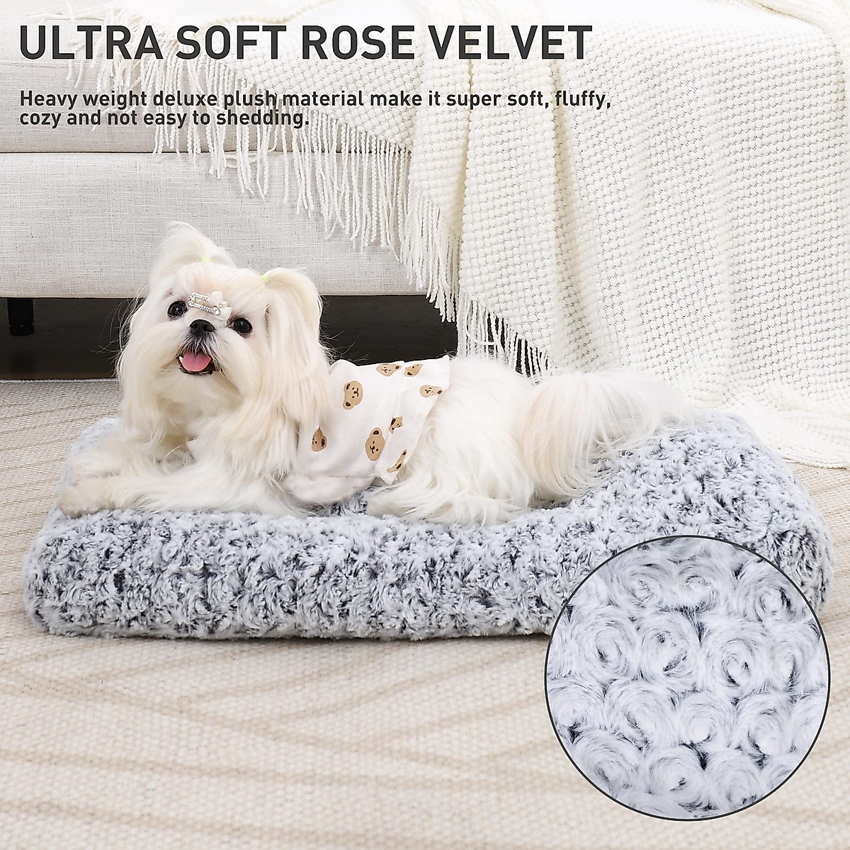 KSIIA Washable Dog Bed Deluxe Plush Dog Crate Beds Comfy Kennel Pad Anti-Slip Pet Sleeping Mat for Large, Jumbo, Medium, Small Dogs Breeds, 17" x 12", Gray