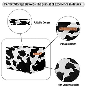 Cow Animal Print Storage Basket Bins for Organizing Shelves/Bathroom/Pantry/Closet/Clothes, Black and White Camo Print Collapsible Storage Cube Box Toys Organizer with Handles 1 Pc