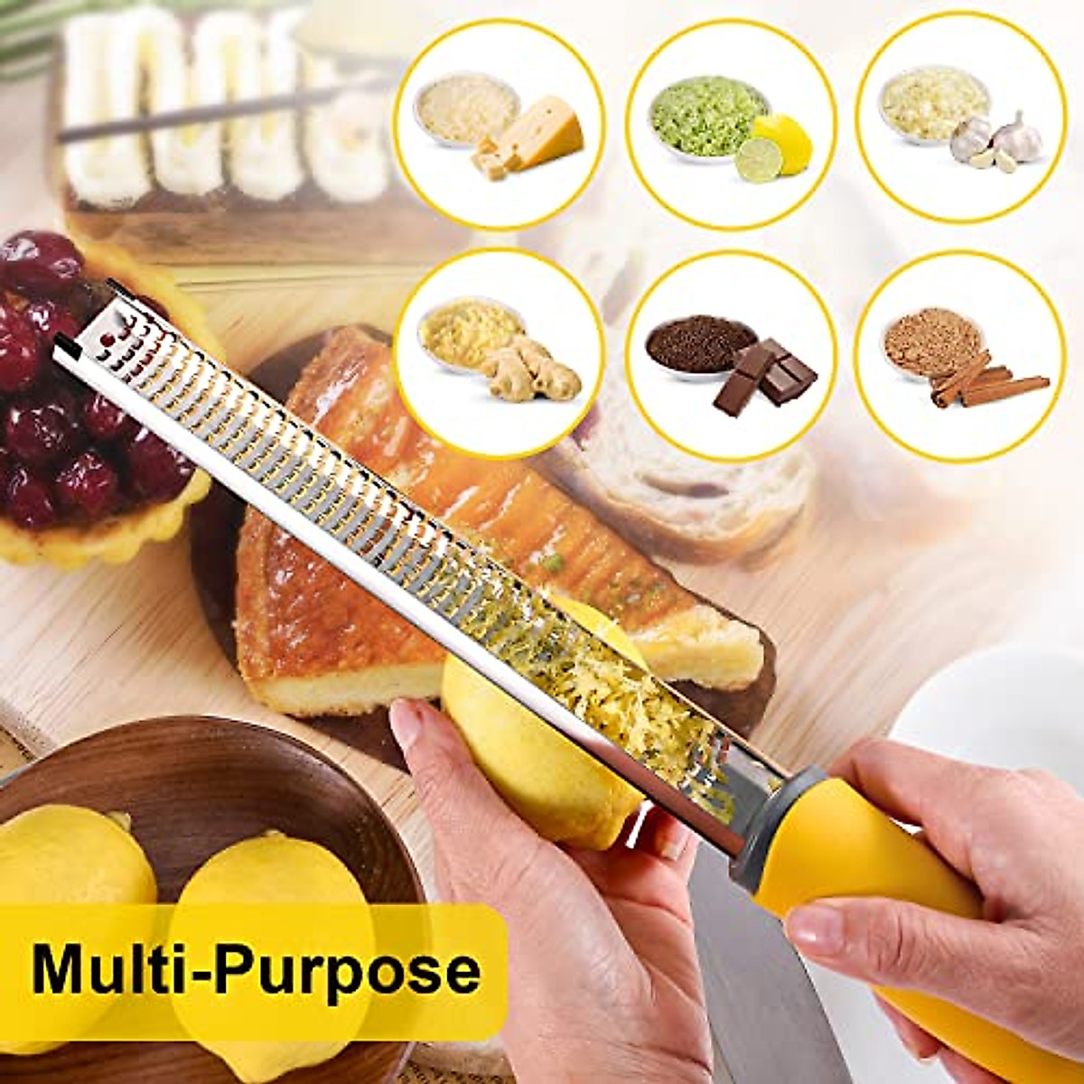 Dulcicasa Classic Zester and Grater - Professional Kitchen Lemon Zester for Lime, Cheese, Garlic, Ginger, Chocolate, Vegetables, Fruits, Dishwasher Safe (Narrow)