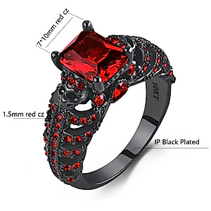 Ringcrown Couple Rings Matching Ring Black Skull Ring Red CZ Womens Wedding Ring Punk Ring