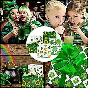 AnyDesign 12 Sheet St. Patrick's Day Wrapping Paper 6 Design Green Lucky Shamrock Rainbow Print Wrapping Paper Decorative Art Paper for Holiday Party Celebration, 19.7 x 27.6 Inch, Folded Flat