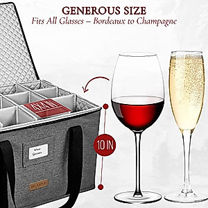 MyLuxe Wine Glass Storage Box - Case with Dividers for Wine Glasses, Crystal and Champagne Flutes, Padded Container with Sturdy Handle