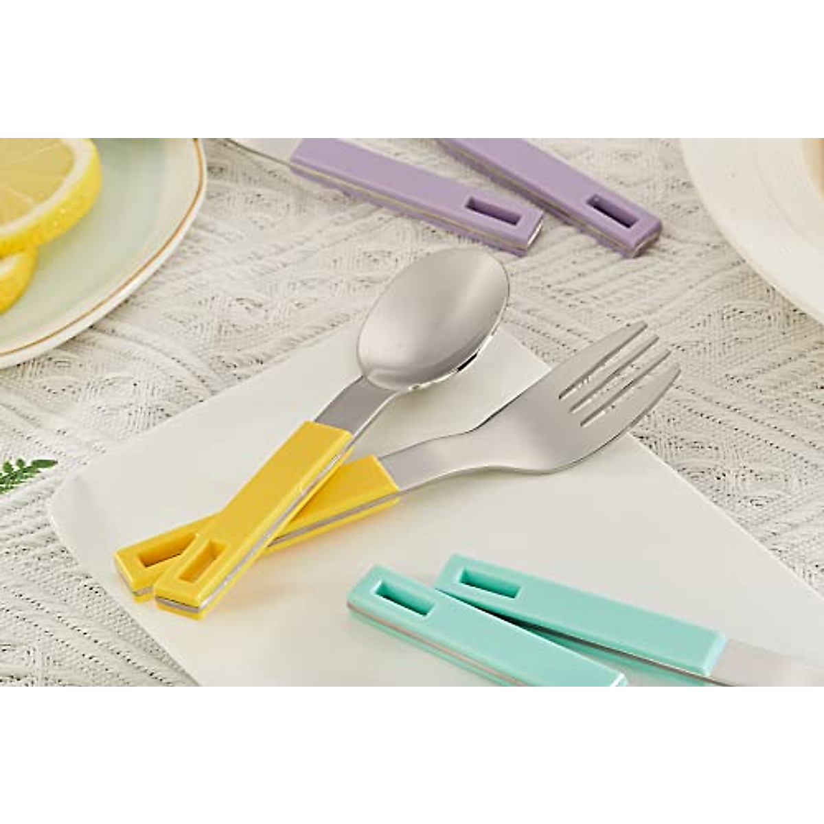 ANNOVA Children's Flatware 6 Pieces Kids Silverware - Stainless Steel - 3 x Safe Forks, 3 x Tablespoons - Toddler Utensils Without Knives for Lunch Box BPA Free Block (6 Pieces, Mix Color)