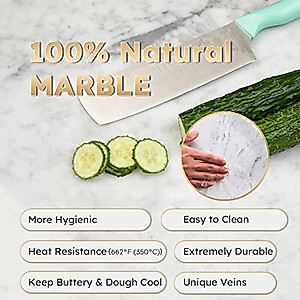 Diflart Natural Marble Pastry White Cheese And Cutting Serving Board with Non-Slip Feet 16x20 Inch Carrara Bianco Christmas | Thanksgiving Gift