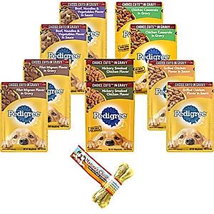 Pedigree Dog Food Wet Bundle,Choice cuts in Gravy,Assorted Flavors Filet,Beef Chicken. Soft Dog Food.Total 10 Pouches,Plus a 01 Nature's Choice Pressed Bone 01 ILC Buy Magnets Fridge. 3.5 Ounce