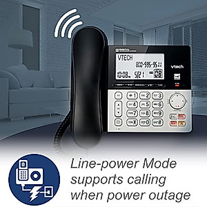 VTECH VG208 DECT 6.0 Corded/Cordless Phone for Home with Answering Machine, Call Blocking, Caller ID, Large Backlit Display, Duplex Speakerphone, Intercom, Line-Power (Silver/Black)