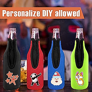 4 Pcs Beer Bottle Insulator Sleeve Different Color. Zip-up Bottle Jackets. Keeps Beer Cold and Hands Warm. Classic Extra Thick Neoprene with Stitched Fabric Edges, Enclosed Bottom, Perfect Fit