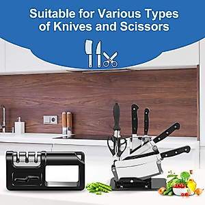 QYQOQU Kitchen Knife Sharpener and Scissor Sharpeners, 4-in-1 Hunting Outdoor Knife Sharpener, Safely Sharpen Knives with Diamond, Ceramic,Tungsten for Knife and Scissors Black