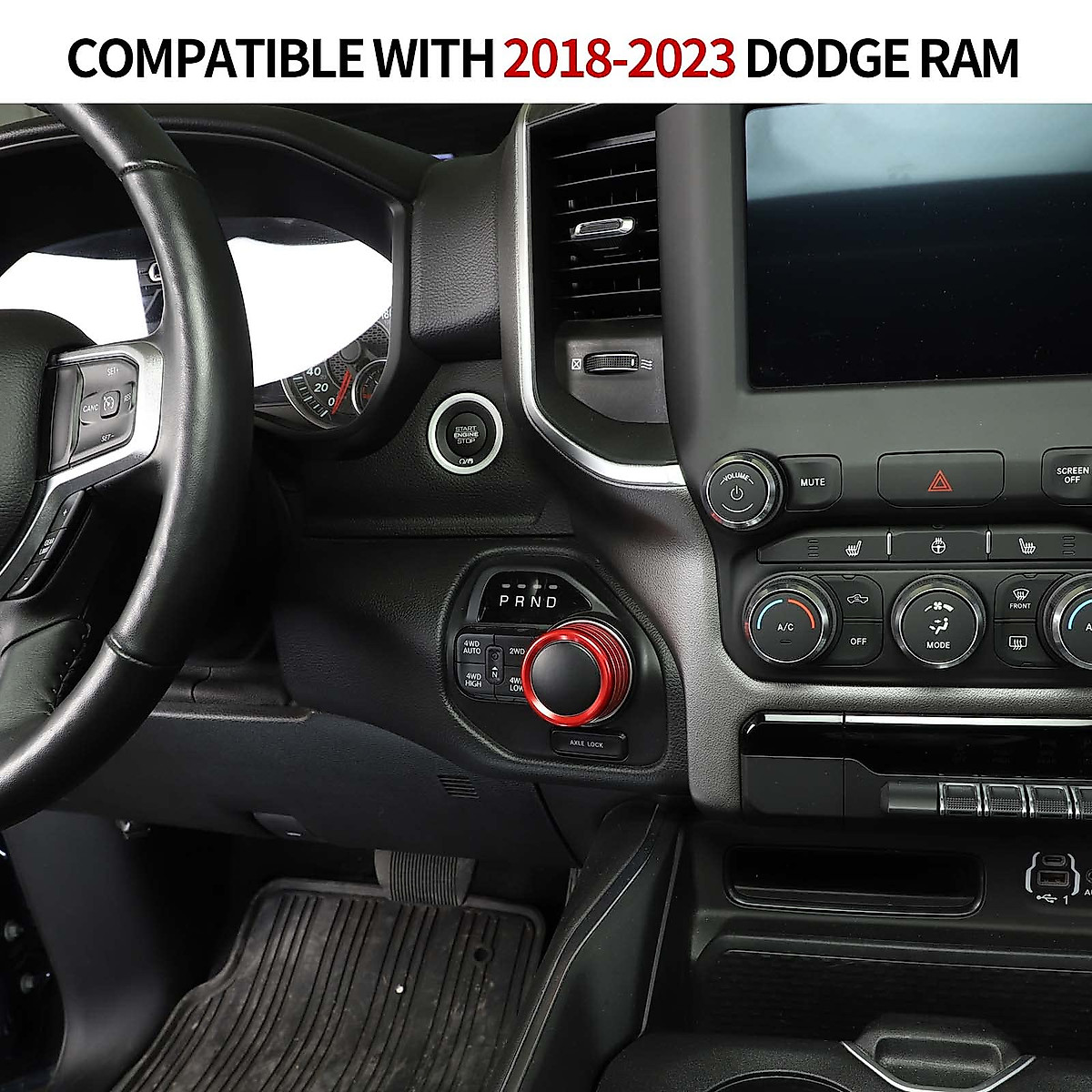 CheroCar for Dodge RAM Aluminum Center Console 4WD Switch Knob Button Cover for 2018-2023 Dodge RAM,Red…