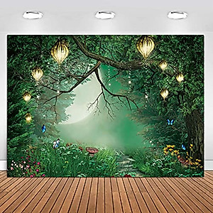 7x5ft Spring Enchanted Fairytale Forest Backdrop for Photography Mushroom Wonderland Photo Background for Newborn Baby Shower Photoshoot Children Birthday Party Decorations Banner