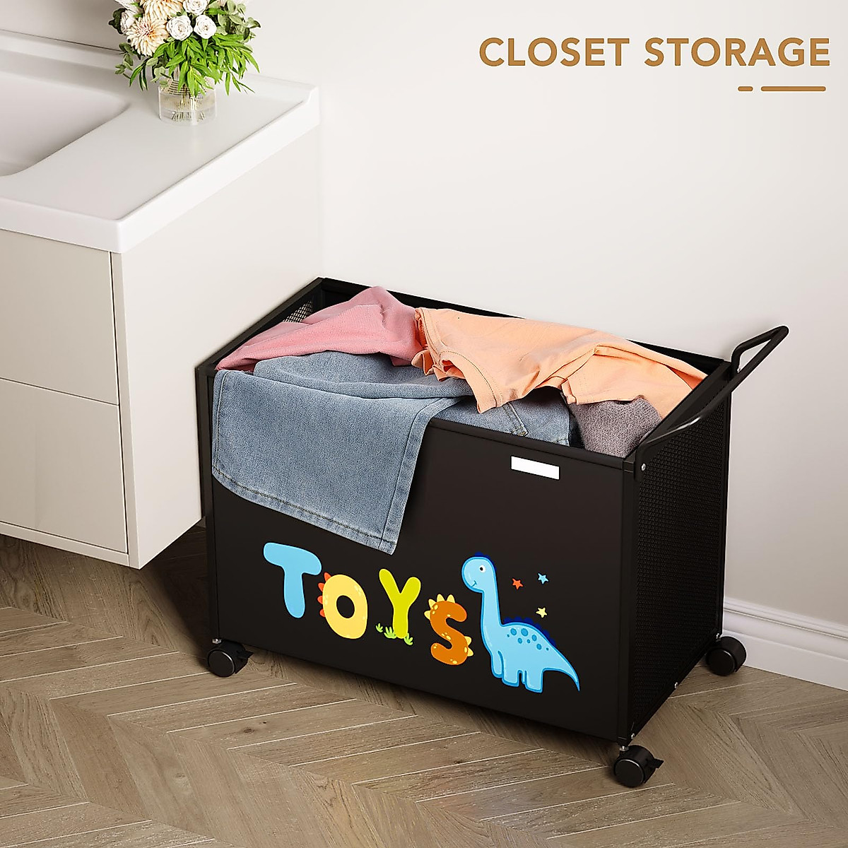 BBLIKE Toy Box for Living Room Area, Large Toy Chest for Toddlers, Extra Toy Storage Organizer on Wheels, Baby Toy Box for Girls Boys (Black)