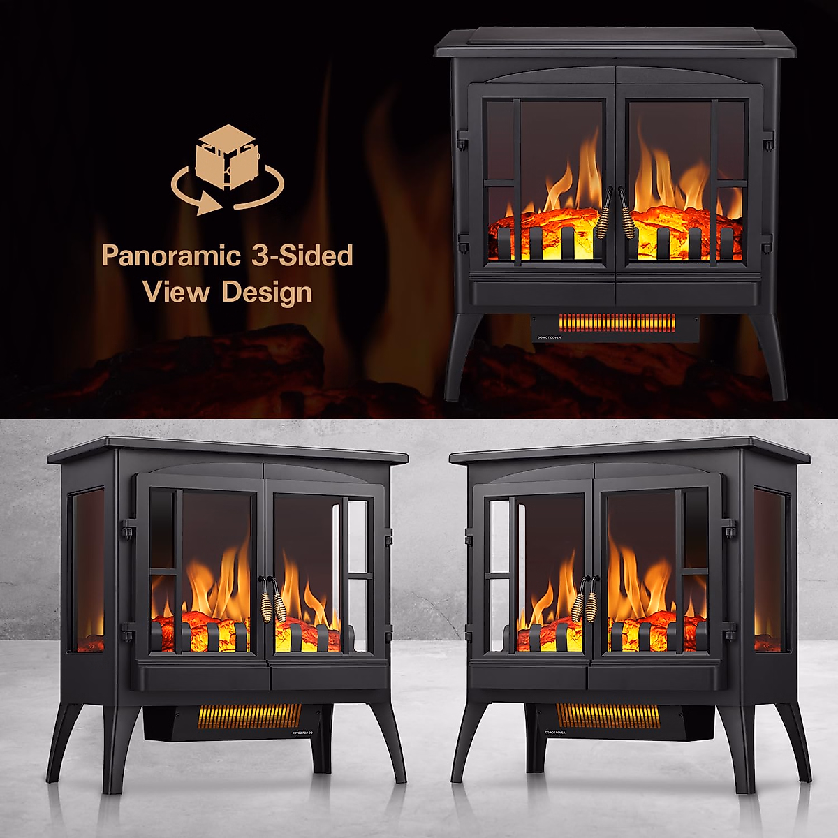 Havato Electric Fireplace Heater, Freestanding Fireplace Heater with Realistic Flame, Overheating Safety Protection, Indoor Space Heater(24 Inch, Black)