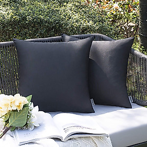 EMEMA Outdoor Waterproof Throw Pillow Covers Water Resistant Garden Chair Decorative Solid Cushion Case for Garden Couch Pet Sofa Home Decoration 20x20 Inches 50x50 cm Black, Pack of 2