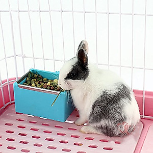 Cage Feeder Food & Water Hay Bowl Dish Bin Feeder, Small Animal Supplies for Rabbit Guinea Pig Chinchilla Hamster Ferret (Blue)