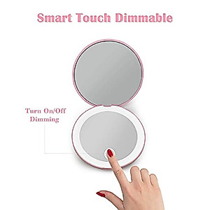 Kintion Compact Mirror with Light, 1X/10X Magnification Travel Mirror, Rechargeable Pocket Mirror LED Purse Mirror, 2-Sided, Folding, Handheld, Round, Small Makeup Mirror with Light for Gift (Pink)