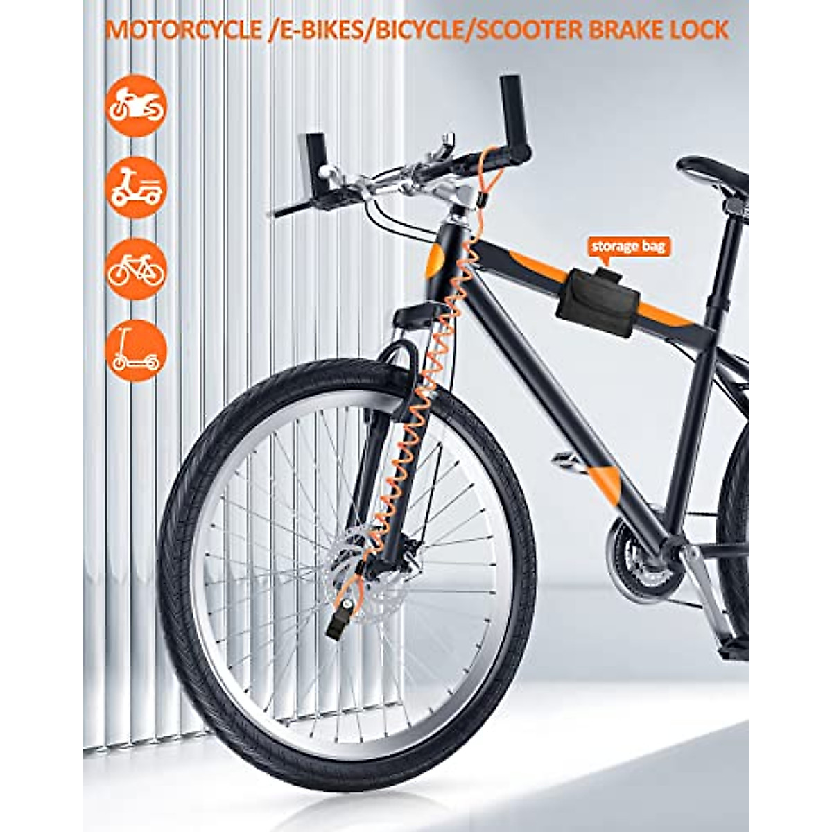 Onvian Motorcycle Lock with Alarm, Waterproof Motorcycle Locks Anti Theft for Motorcycle Bicycle Bike Scooter E-Bikes Wheel 6.7mm Disc Brake Rotor Lock 5FT Reminder Cable (Black)