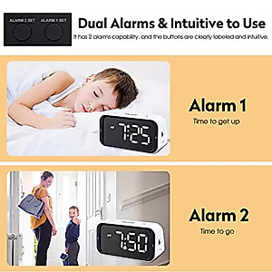 AIMILAR LED Digital Alarm Clock for Bedroom Dual Alarm Clocks with Snooze for Heavy Sleepers Adults Kids with USB Port for Charging 10~100dB Adjustable Volume and 0~100% Dimmer Level