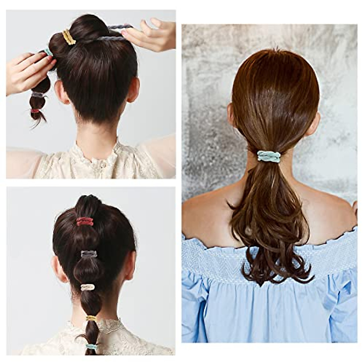 Hair Ties for Thick Hair, Tyfthui 32 Pcs Elastics Hair Bands Ponytail Holders, Hair Tie Bracelets for Women Girls, No Damage No Crease Hair Elastics for Women's Hair Multi-colored