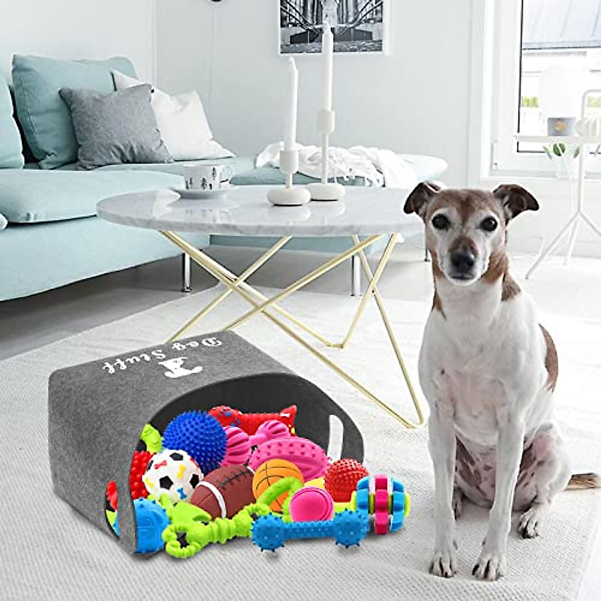 Geyecete Soft felt Pet Toy Bin Dog Toys Storage Bins - with Handles, Pet supplies storage Basket/Bin Kids Toy Chest Storage Trunk (Grey)